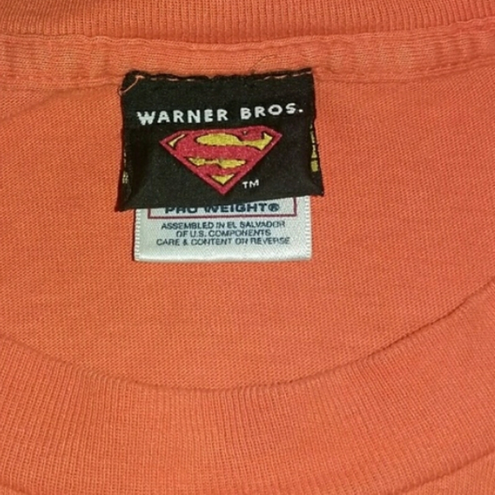 2001 Superman Vintage Logo Orange Shirt Dc Comics Tee… - Gem